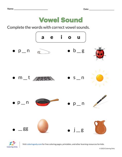 Vowel Sound Free Printable Worksheet