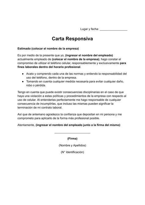 ᐅ Carta responsiva de celular de trabajo Ejemplos