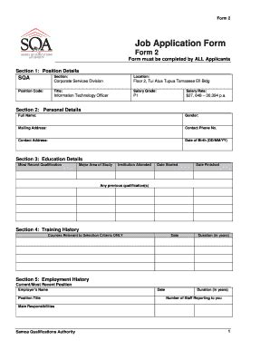 Fillable Online Job Application Form Sqa Gov Ws Fax Email Print