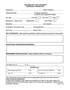 Fillable Online Webapps Bw BALDWIN WALLACE UNIVERSITY PERSONNEL