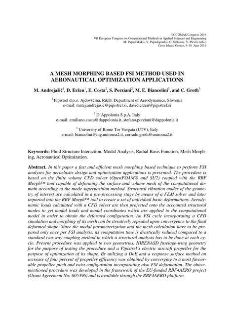 pdf a mesh morphing based fsi method used in aeronautical optimization applications