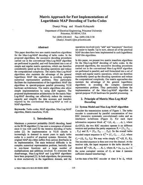 pdf matrix approach for fast implementations of logarithmic map decoding of turbo codes