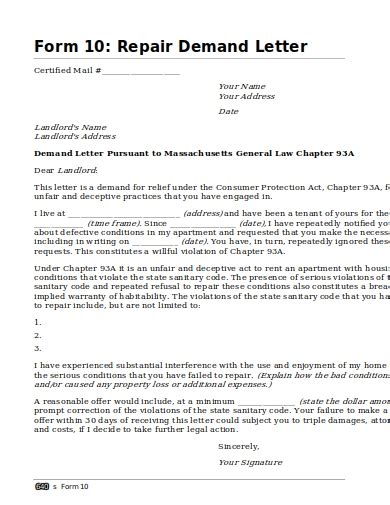 Demand Letter To Landlord For Repairs