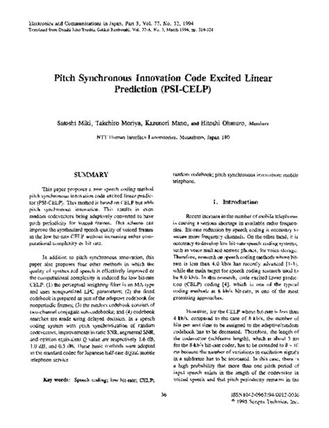 pdf pitch synchronous innovation code excited linear prediction psi celp kazunori mano