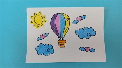 Cómo dibujar un globo aerostático y nubes Doodle YouTube