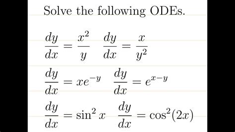 diff eqn separable equations 6 examples youtube