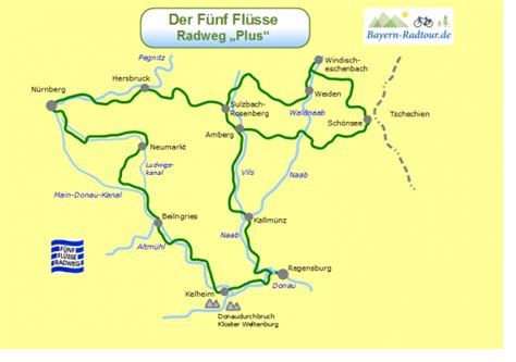 Karte Fünf Flüsse Radweg Plus Bayern Radtour
