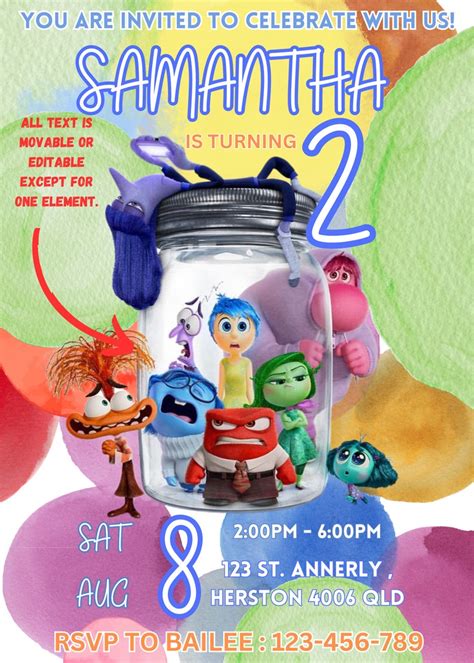 Inside Out 2 Pixar Editable Invitations 2 Digital Printable Invite