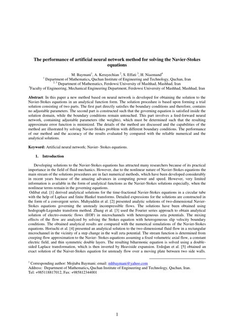 pdf artificial neural network method for solving the navier stokes equations