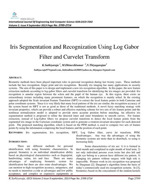 pdf iris segmentation and recognization using log gabor filter and curvelet transform
