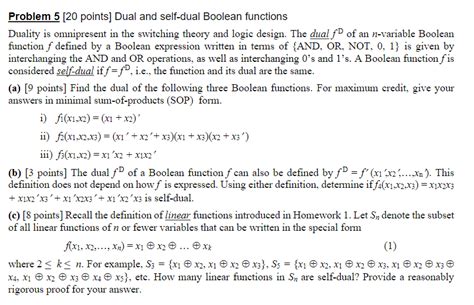 solved problem 5 [20 points] dual and self dual boolean