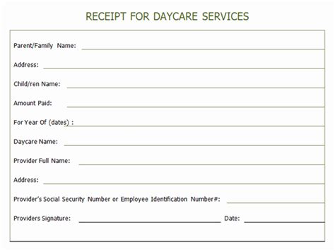 Dependent Care Fsa Receipt Template