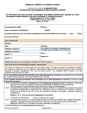 Fillable Online CONSULAT G NRAL DE FRANCE MIAMI RENOUVELLEMENT D Fax