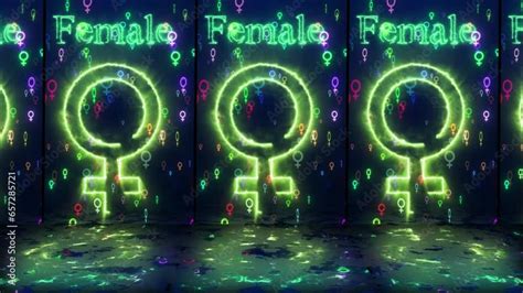 Neon Female Gender Sign Animation On Black Background Female Sexual Equality Symbol Animation