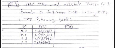 solved q11 use the most accurate three point formula to