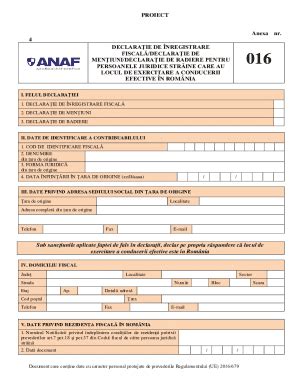 Fillable Online Anexa Nr 4 DECLARAIE DE NREGISTRARE FISCAL Fax