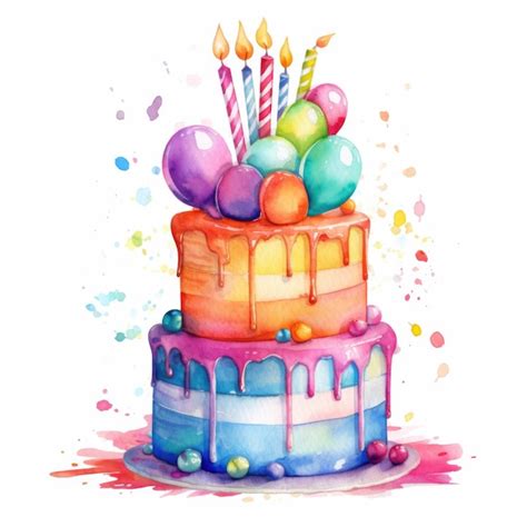 Premium Ai Image Watercolor Birthday Cake Illustration Ai Generativexa