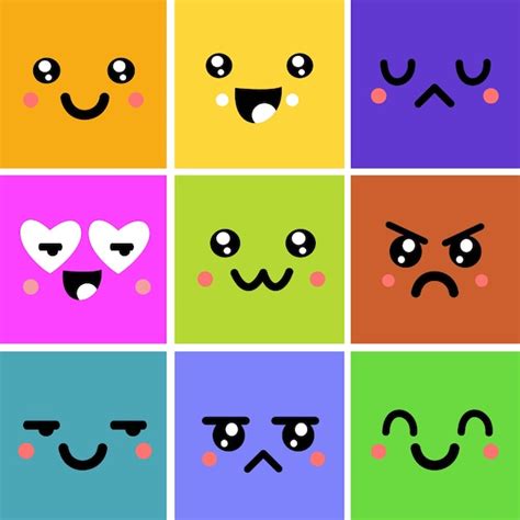 Conjunto De Caras Divertidas Con Emociones Kawaii Cartoon Vector Premium