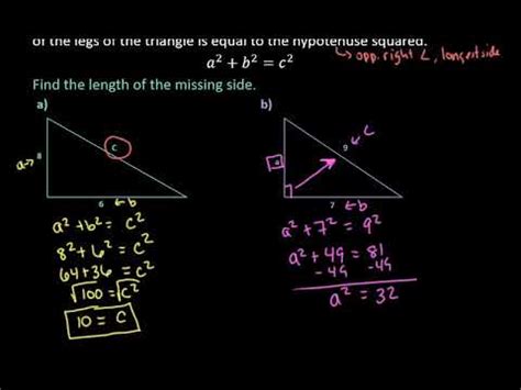 Find The Missing Side Length Using The Pythagorean Theorem YouTube