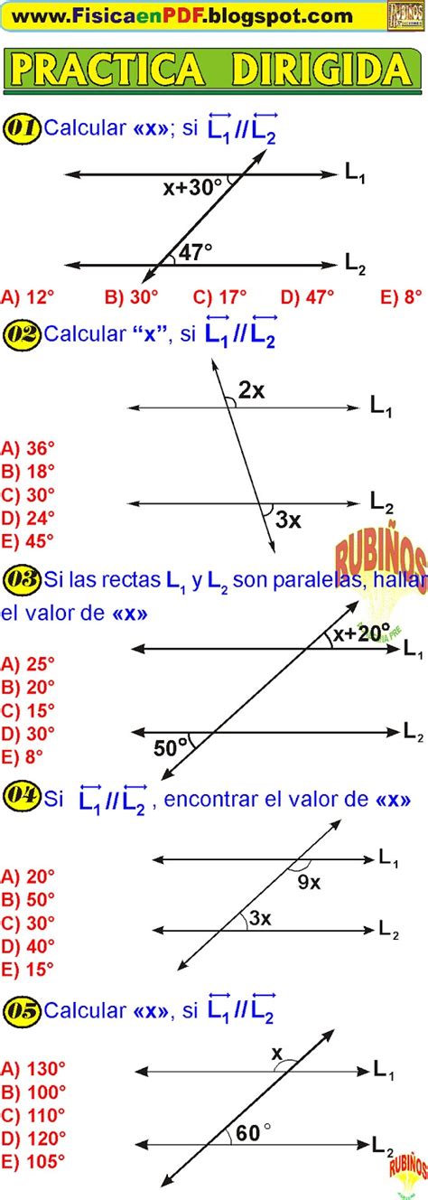 ANGULOS ENTRE PARALELAS Y UNA SECANTE EJERCICIOS RESUELTOS PDF