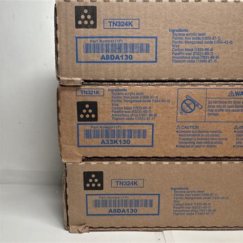 3 Konica Minolta TN324K A8DA130 Black Toner Cartridge Genuine OEM