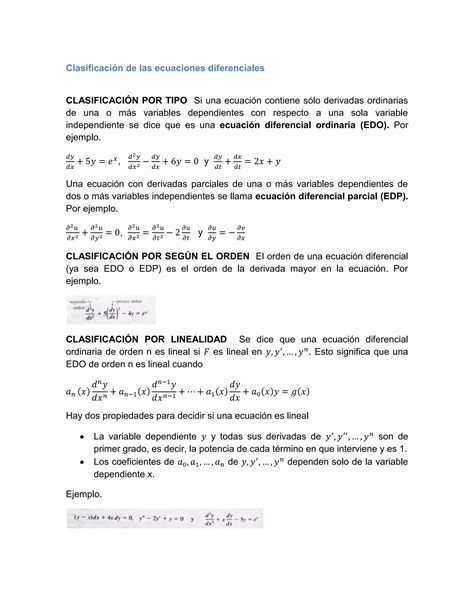 Clasificación de las ecuaciones diferenciales PDF