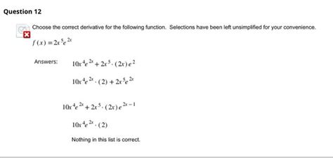 solved choose the correct derivative for the following