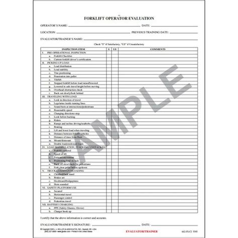 Printable Forklift Operator Evaluation Form Printable Word Searches