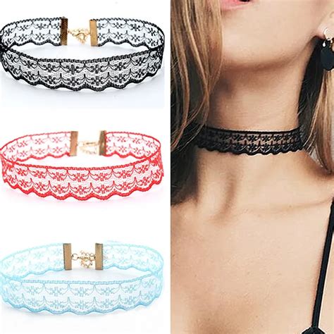 N230 Lace Sexy Choker Necklaces For Women Colorful Punk Hollow Colar Flower Statement Necklace