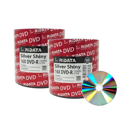 200 Pack Ridata DVD R 16X 4 7GB 120 Min Silver Shiny Top Blank Data