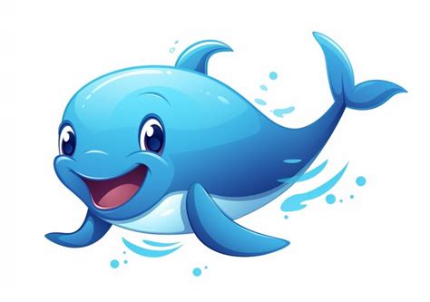 Delfín de dibujos animados con salpicaduras de agua azul y burbujas ai