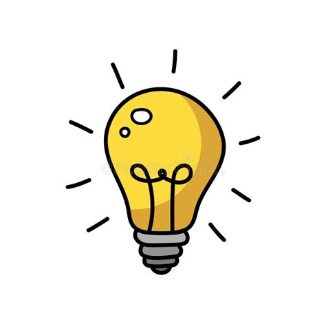 Set Of Shining Light Bulb With Rays Cartoon Style Flat Style Hand