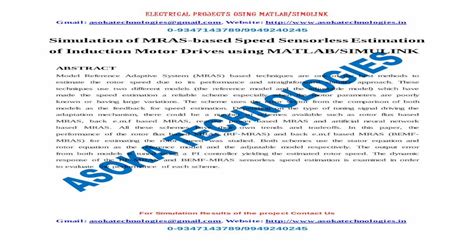 simulation of mras based speed sensorless estimation of induction motor
