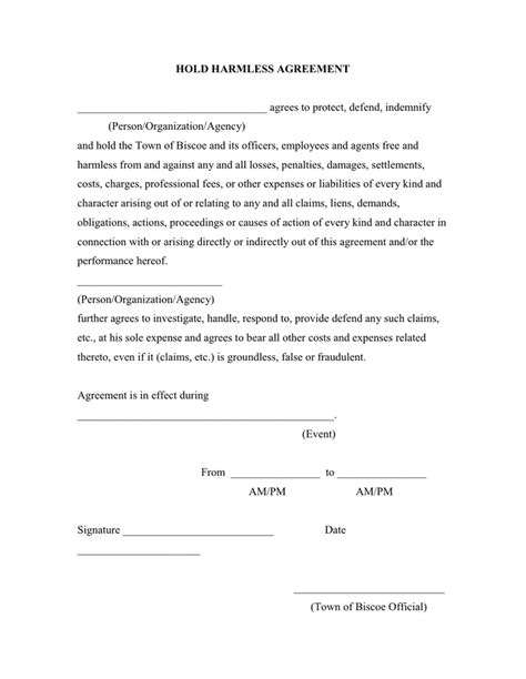 Hold Harmless Agreement In Word And Pdf Formats