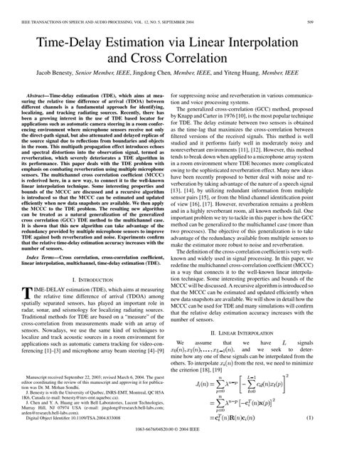 pdf time delay estimation via linear interpolation and cross correlation