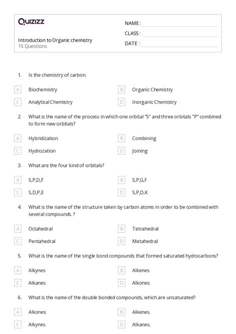50 Organic Chemistry Worksheets On Quizizz Free Printable