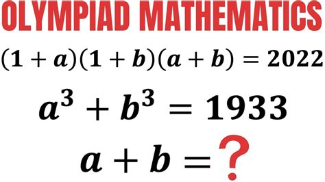 Mathematical Olympiad Solve For A B Math Olympiad Preparation Youtube