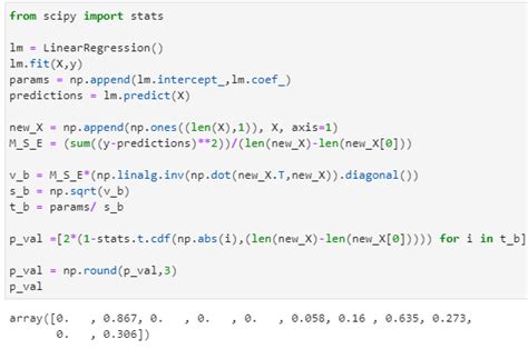 how to calculate p value in linear regression python