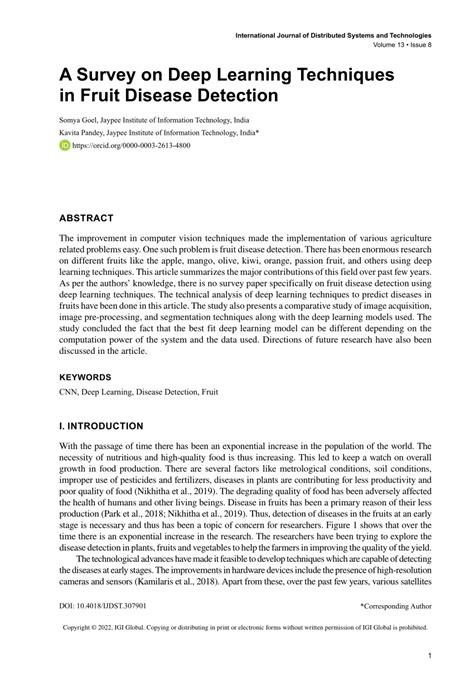 PDF A Survey On Deep Learning Techniques In Fruit Disease Detection