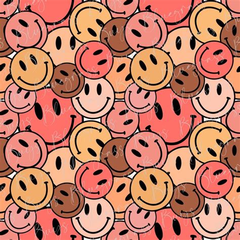 Retro Smiley Face Seamless Pattern Seamless Happy Face Etsy