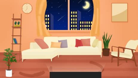 Cartoon Home Sofa Window Starry Sky Background Design Moon Starry