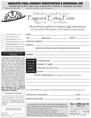 Fillable Online Pageant Entry Form The DeKalb County Fair Fax Email
