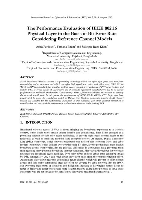 pdf the performance evaluation of ieee 802 16 physical layer in the basis of bit error rate