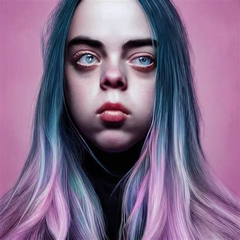 Cartoon Painting Of Billie Eilish With A Big Forehead Stable Diffusion