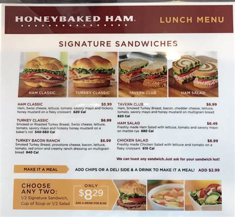 Honey Baked Ham Lunch Menu