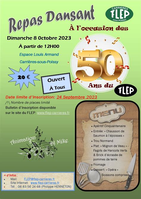Repas dansant à l occasion des 50 ans du FLEP Ville de Carrières sous