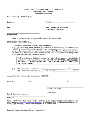 Fillable Online Courts Oregon Order To Show Cause Re Temporary Orders