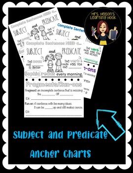Subject Predicate Anchor Charts By Mrs Nelsons Learning Nook TPT
