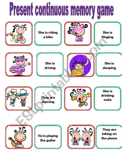 Present Continuous Memory Game ESL Worksheet By Maggieudb