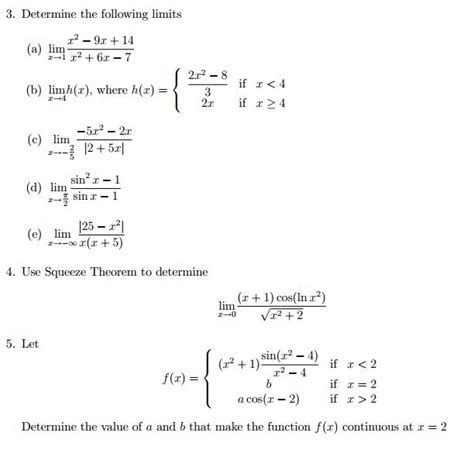 solved 3 determine the following limits 4 use squeeze